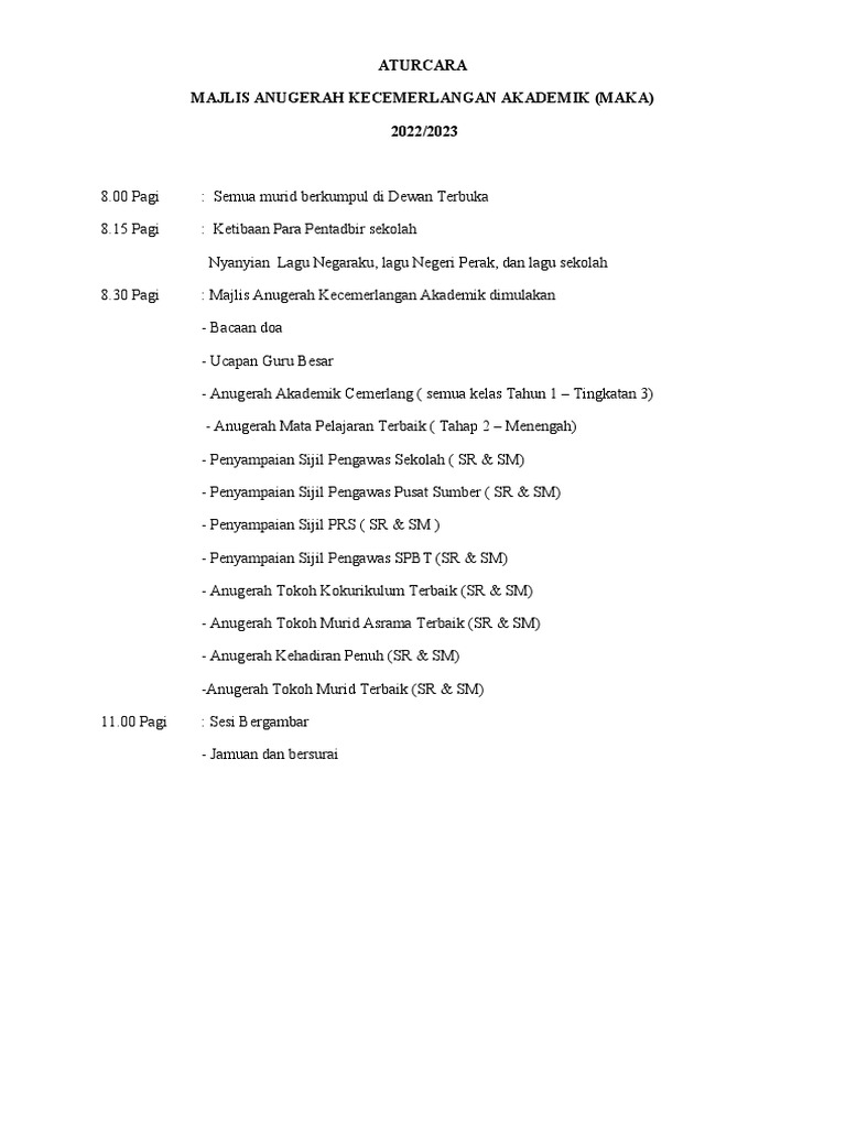 Aturcara Majlis Anugerah Kecemerlangan Akademik | PDF