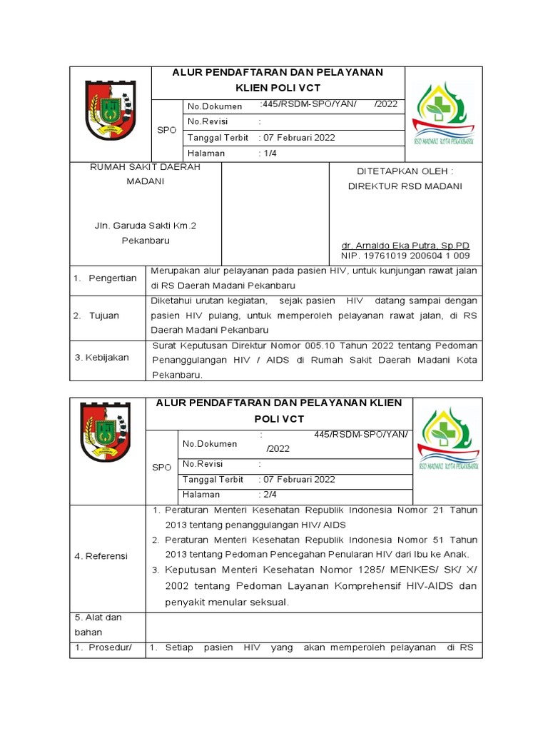 SPO Alur Pendaftaran Dan Pelayanan Klien Poli VCT | PDF | Pengembangan ...