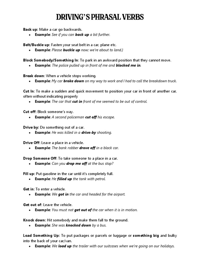 Understanding Phrasal Verbs Related to Driving: A Guide to Common ...