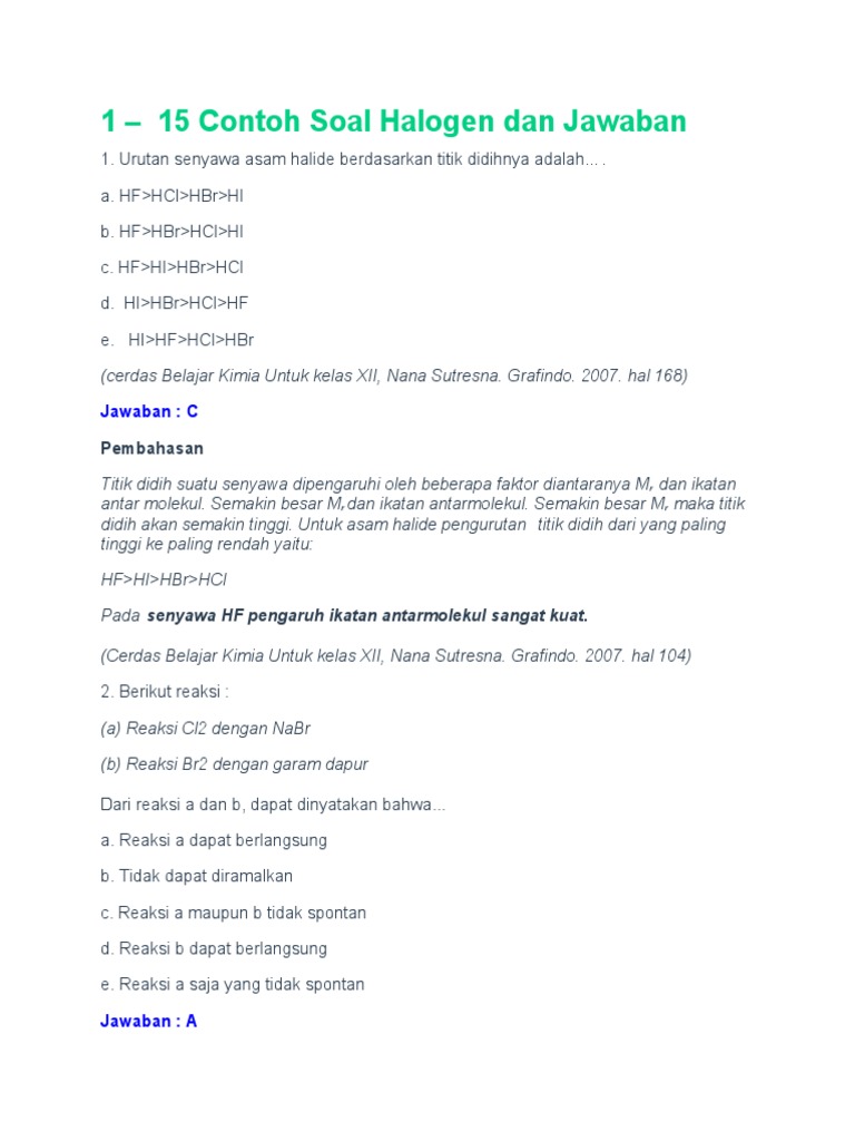 Soal dan Pembahasan Unsur Halogen | PDF | Sains & Matematika
