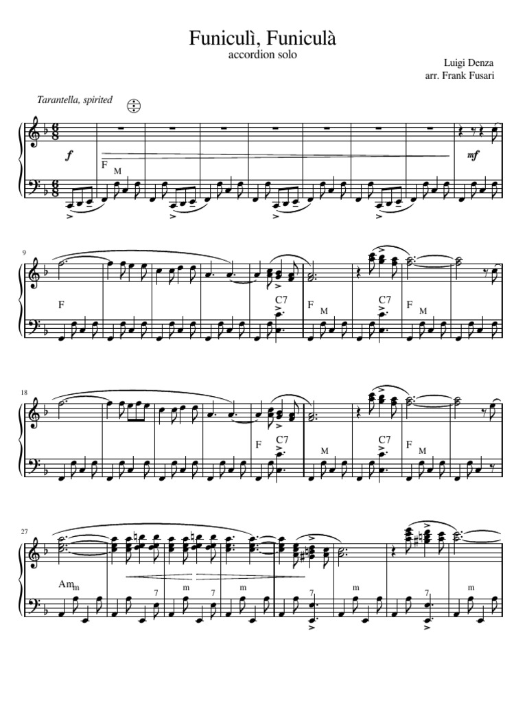 Accordion Solo: Funiculì, Funiculà | PDF | Songs | European Music