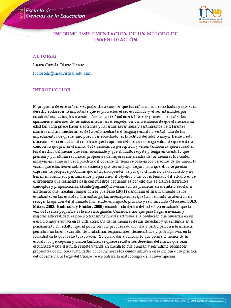 INVESTIGACION EN EDUCACION INFANTIL Informe de Implementación de Un ... INVESTIGACION EN EDUCACION INFANTIL Informe de Implementación de Un ...