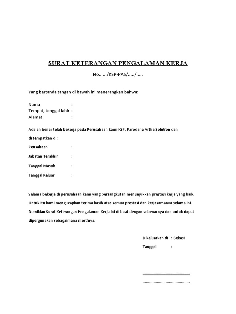 Surat Pengalaman Kerja KSP | PDF