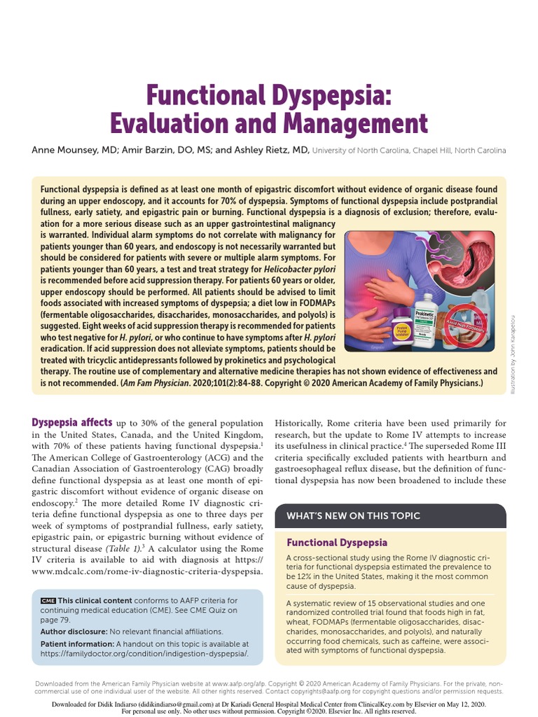 Functional Dyspepsia Evaluation & Management 2020 | PDF | Indigestion | Randomized Controlled Trial