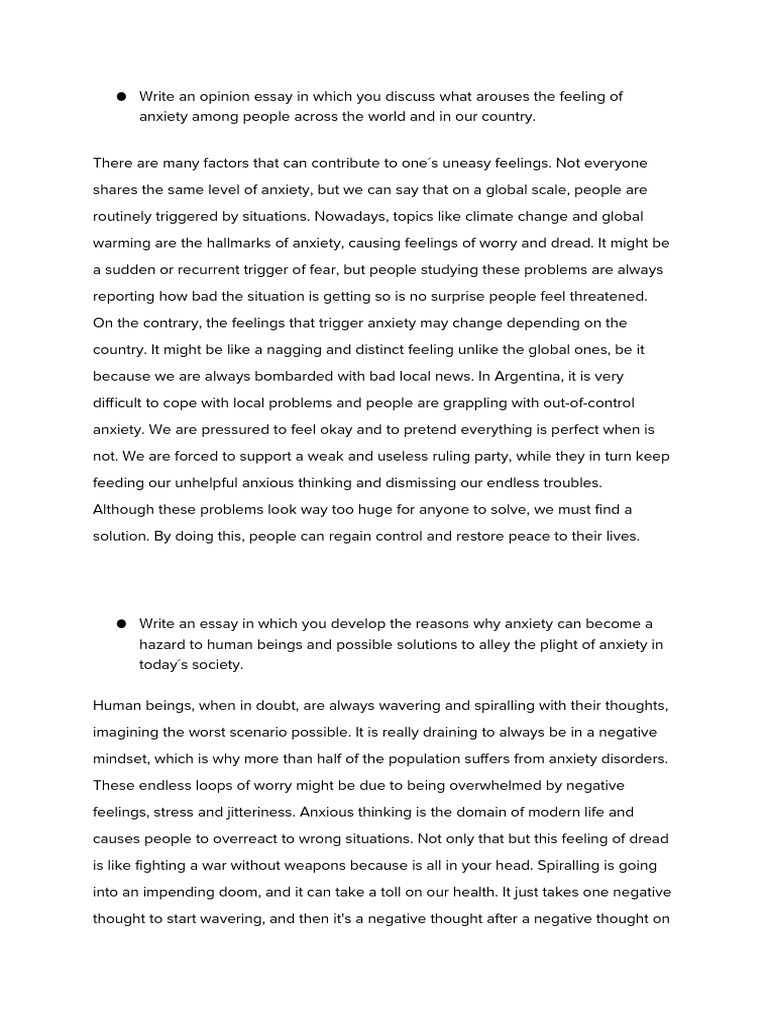 Anxiety Essays | PDF | Anxiety | Thought
