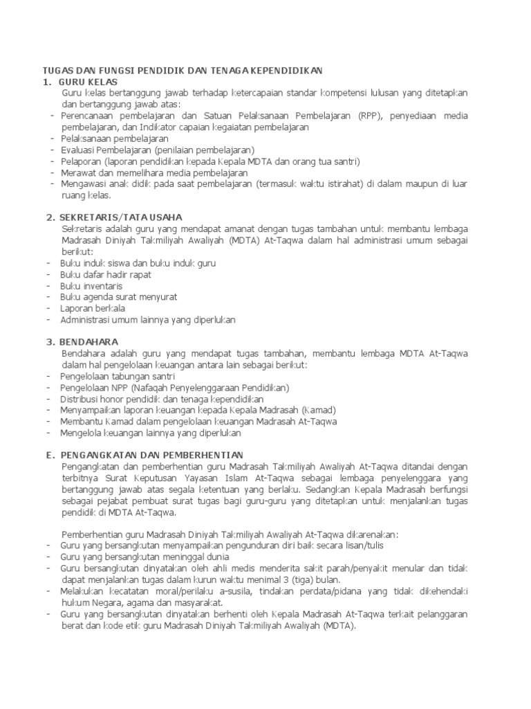 Tugas dan Fungsi Guru Madrasah Diniyah | PDF