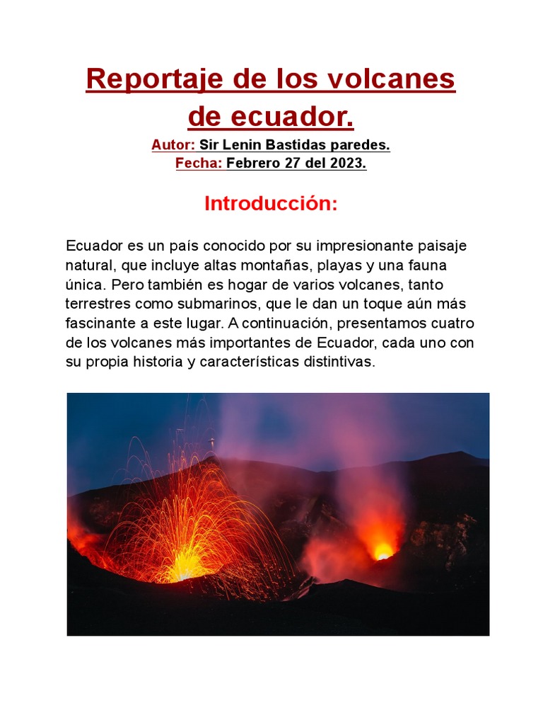 Reportaje Sobre Los Volcanes de Ecuador | PDF | Volcán | Tipos de ...