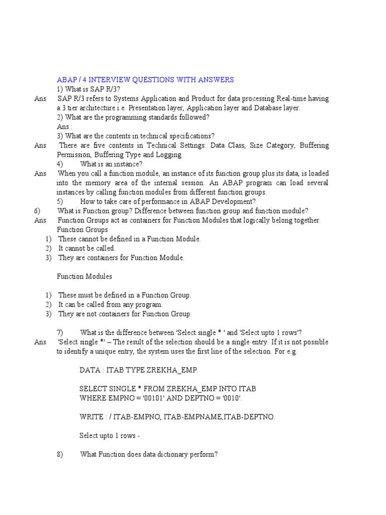 An Expert Guide To Abap Interview Questions And Answers Pdf Database Index Control Flow