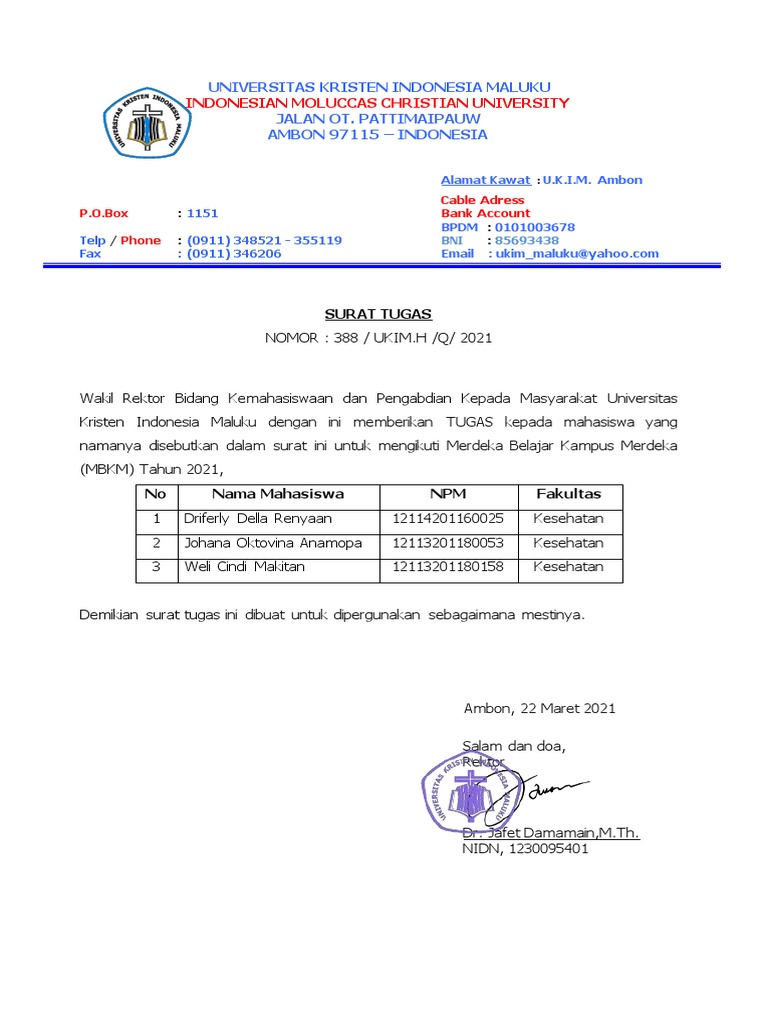 Surat Tugas Mahasiswa | PDF