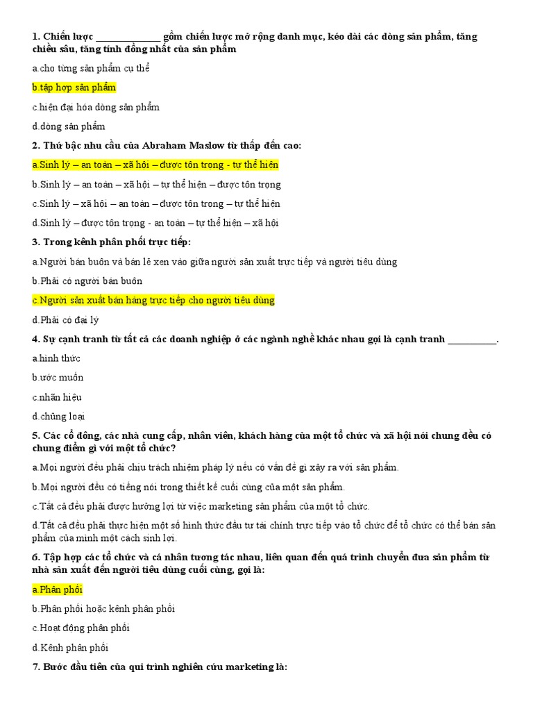 Đáp án mar căn bản thi học kì | PDF