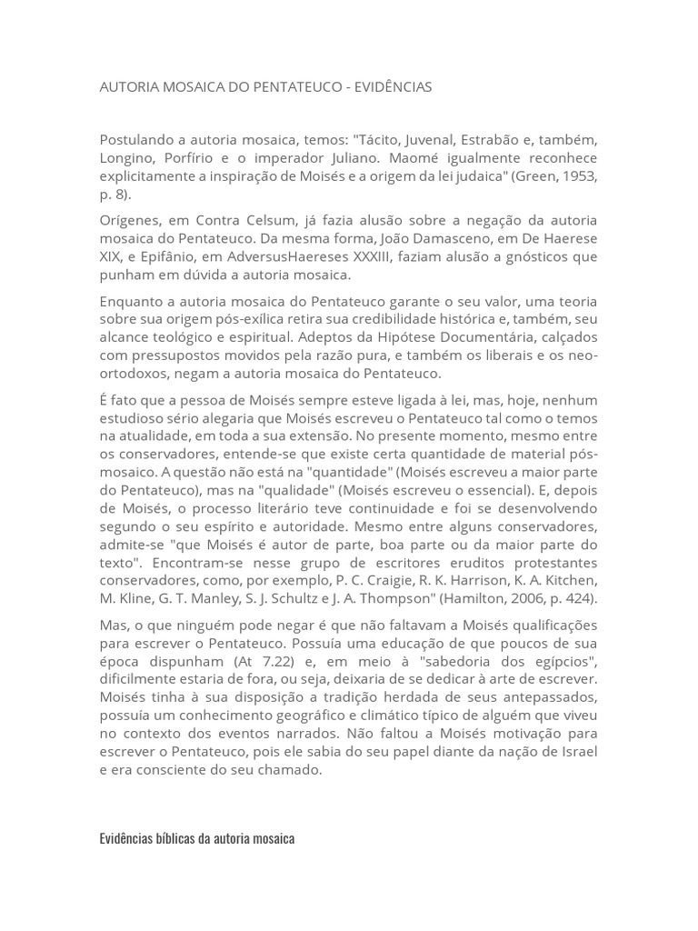 Autoria Mosaica Do Pentateuco | PDF | Jesus | Torá