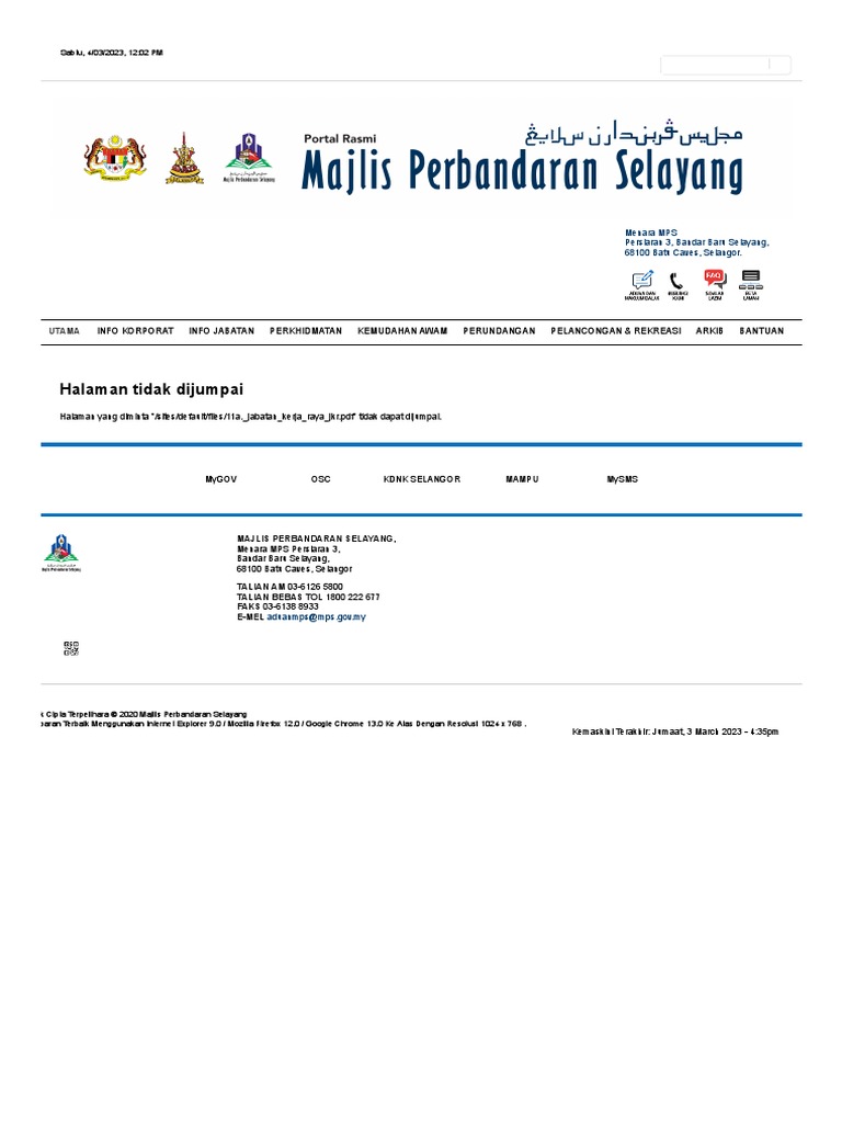 Halaman Tidak Dijumpai - Portal Rasmi Majlis Perbandaran Selayang (MPS) | PDF