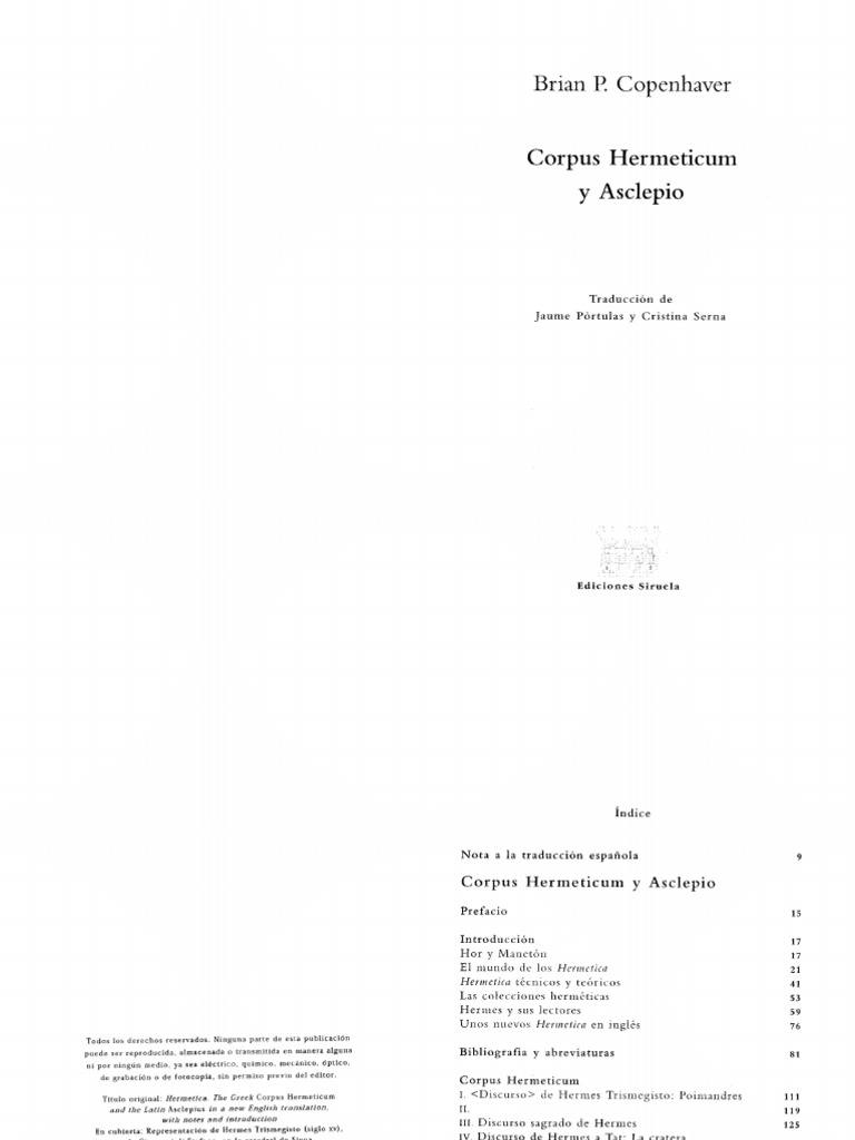Brian Copenhaver - Corpus Hermeticum y Asclepio (2000, Ediciones ...