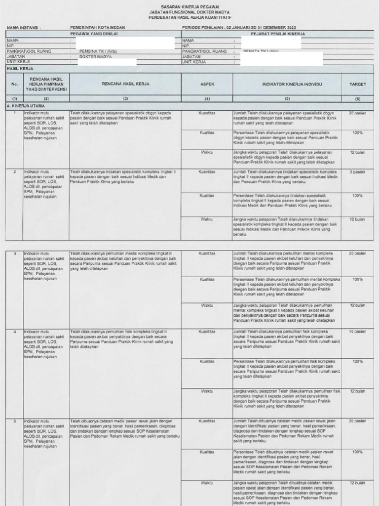 Contoh Pengisian Target SKP Terbaru Dokter | PDF