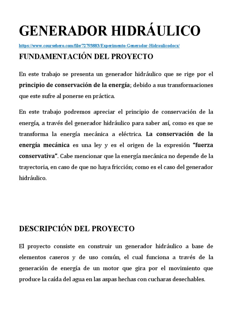 Generador Hidraulico | PDF | Generador eléctrico | Energía renovable