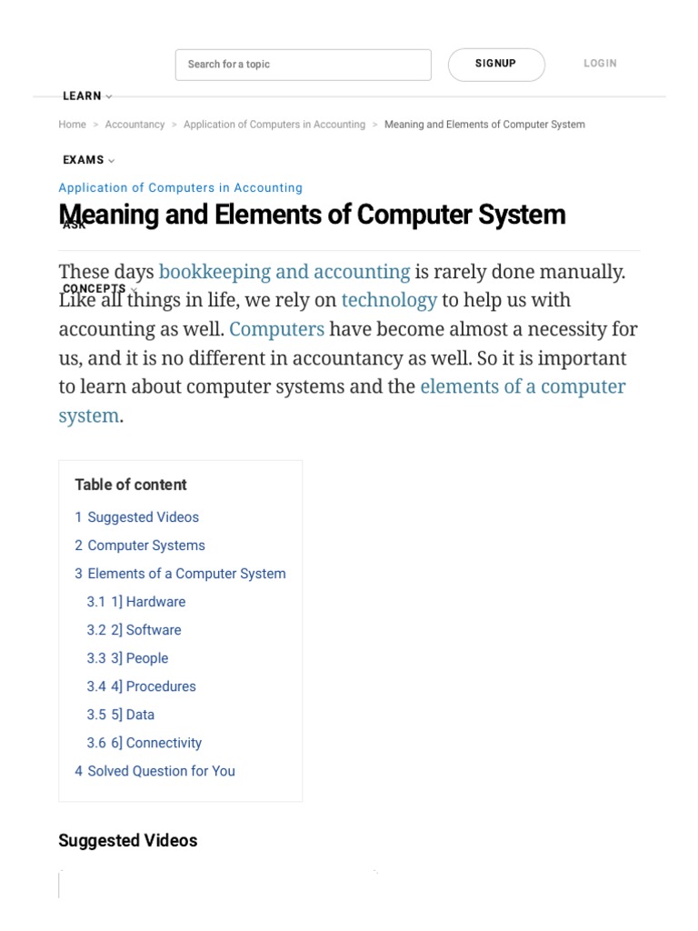 Meaning and Elements of Computer System - Hardware, Software, Data Etc ...