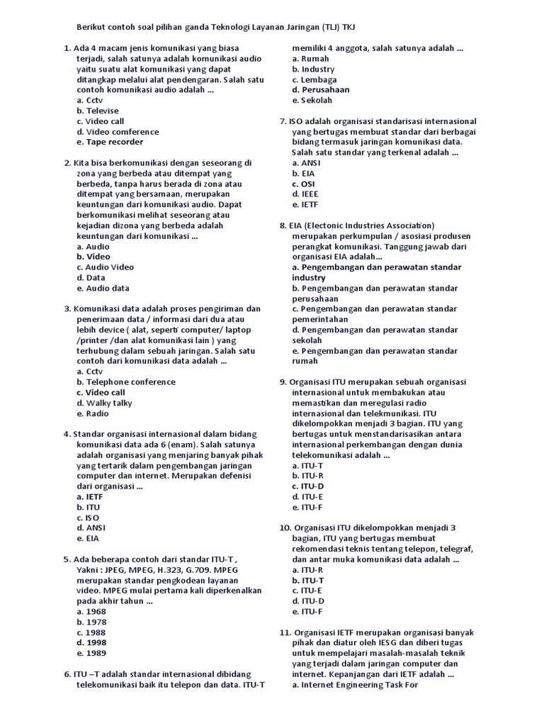 Soal TLJ Kelas Xii Semester 2 | PDF | Teknologi & Rekayasa