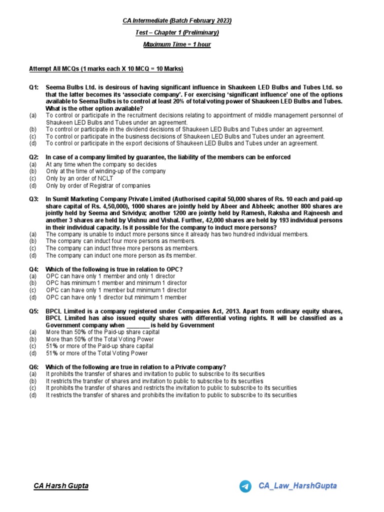 Test - Chapter 1 | PDF | Limited Company | Companies