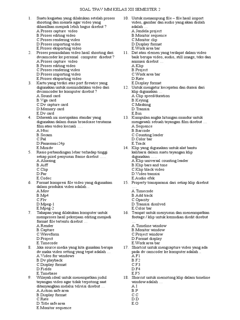 Soal Tpav MM Kelas Xii Semester 2 | PDF