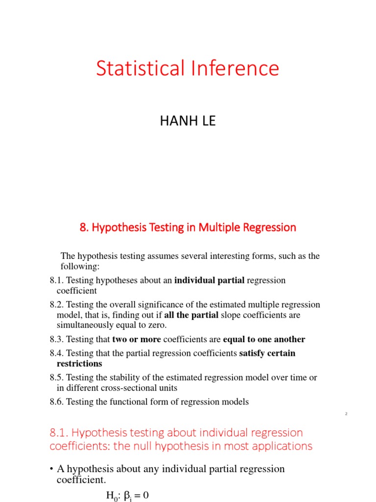 Statistical Inference Pdf Regression Analysis Coefficient Of