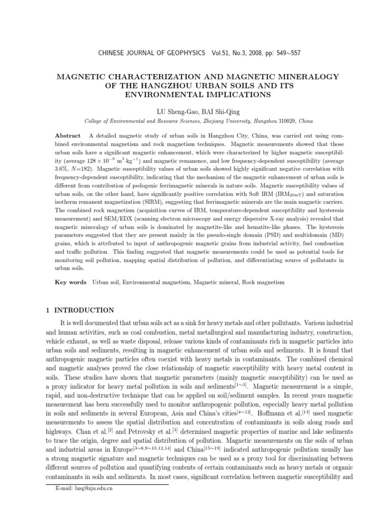 Magnetic Characterization and Magnetic Mineralogy of The Hangzhou Urban ...