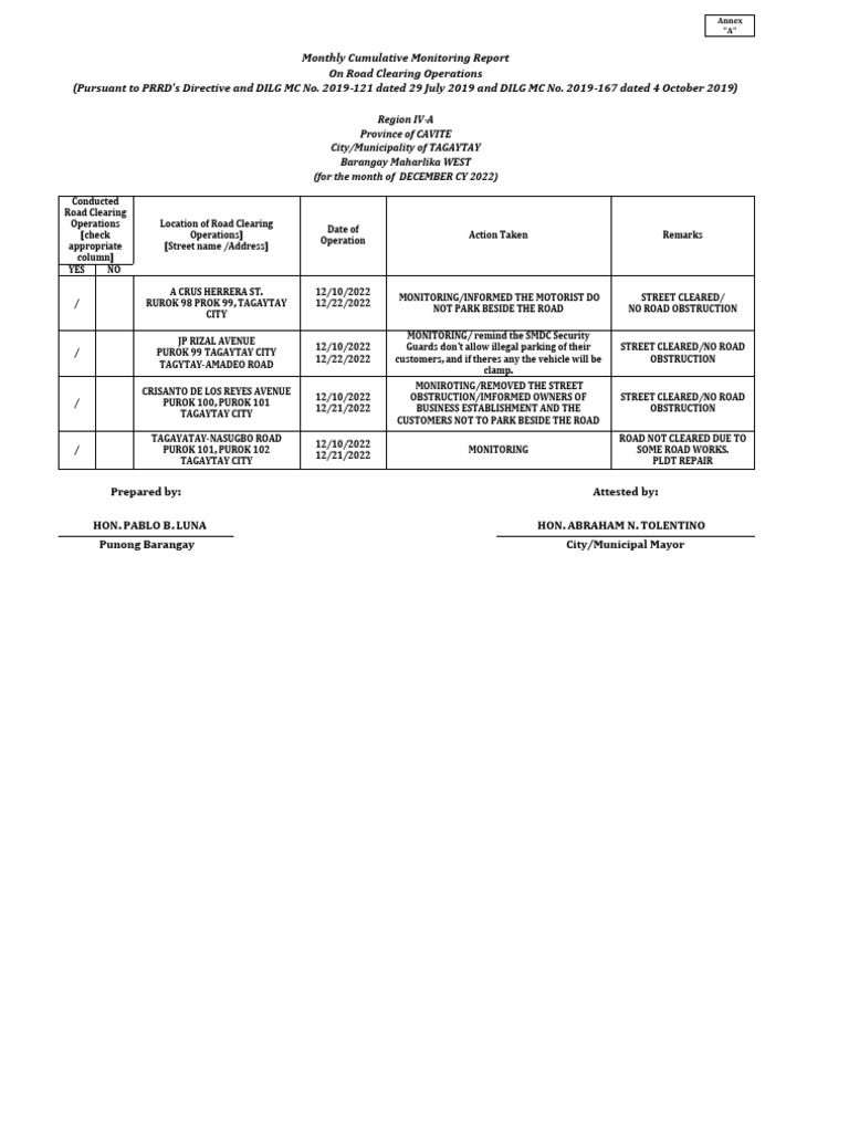 Road Clearing Report | PDF