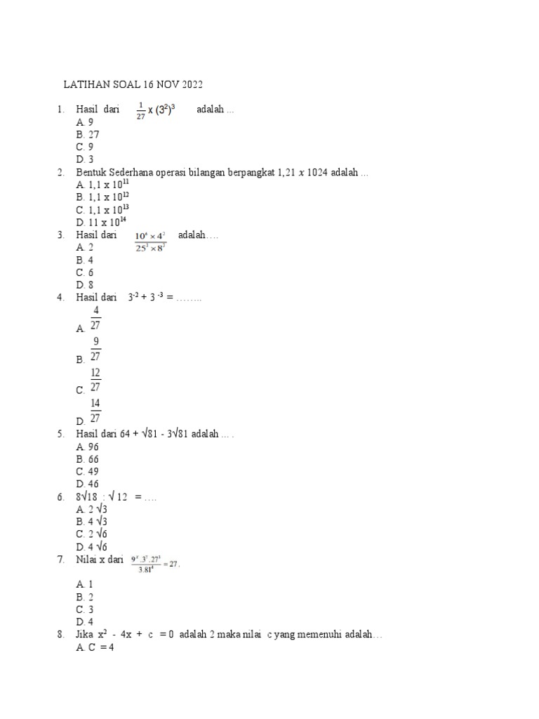 Latihan Soal 16 Nov 2022 Kls 9 | PDF