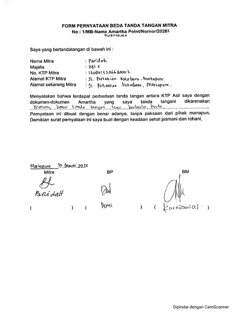Form Beda TTD A.N Paridah | PDF