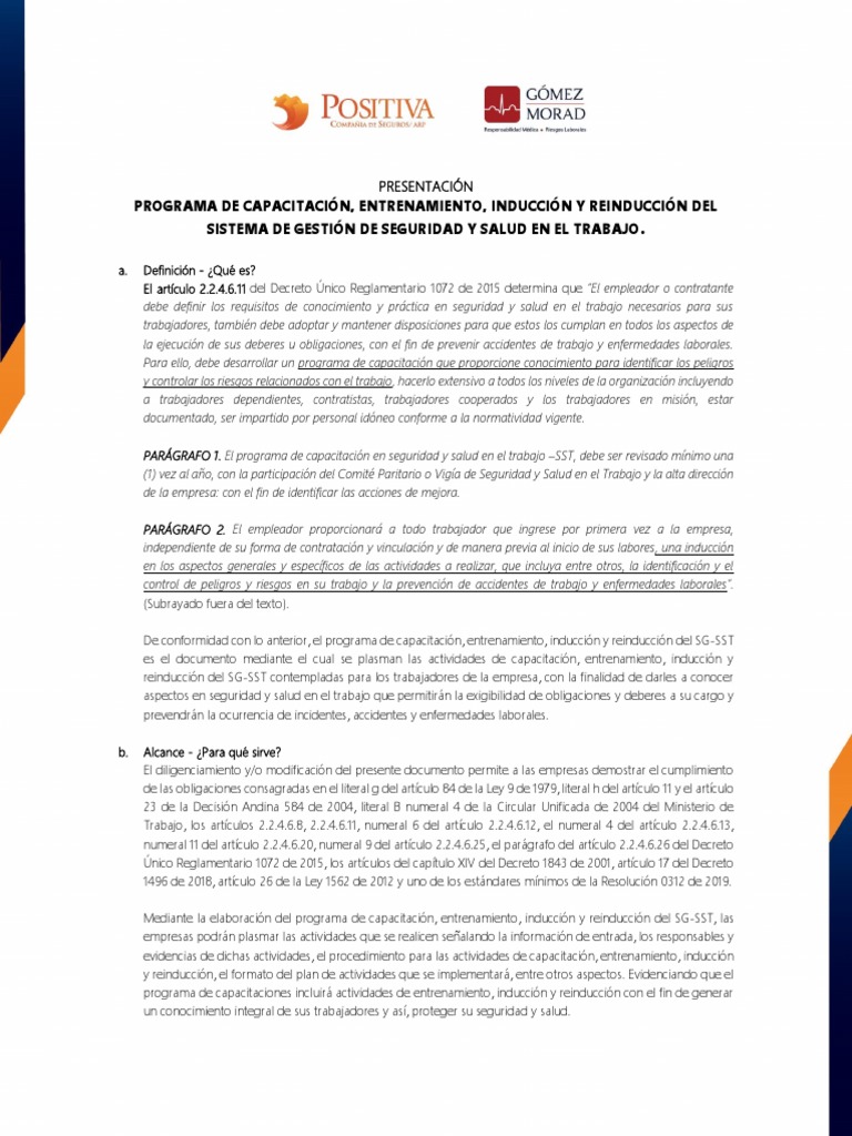 SG - Sst-Pro-07 Programa de Capacitación, Entrenamiento, Inducción y Reinducción Del SG-SST ...