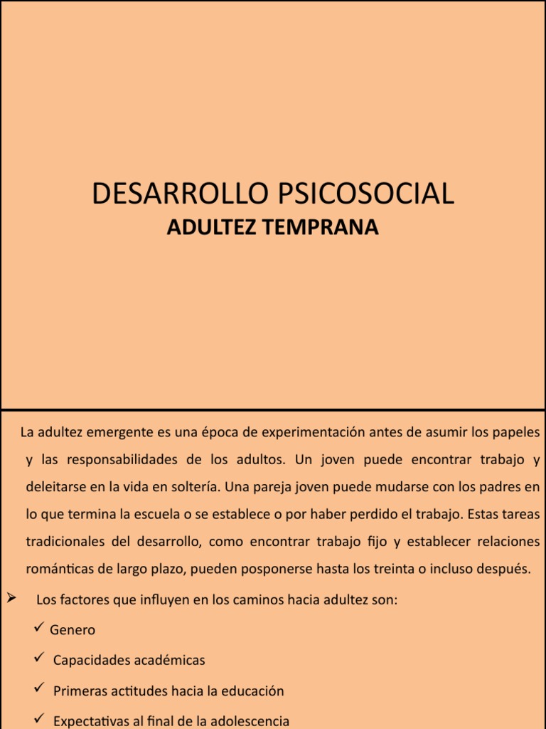 Desarrollo Psicosocial Adultez Temprana | PDF | Adultos | Amor
