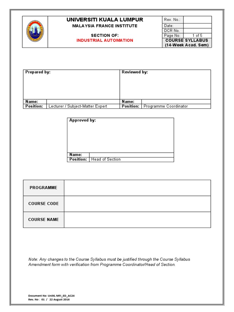 UniKL MFI - ED - AC24 (01) Course Syllibus | PDF | Learning | Cognition