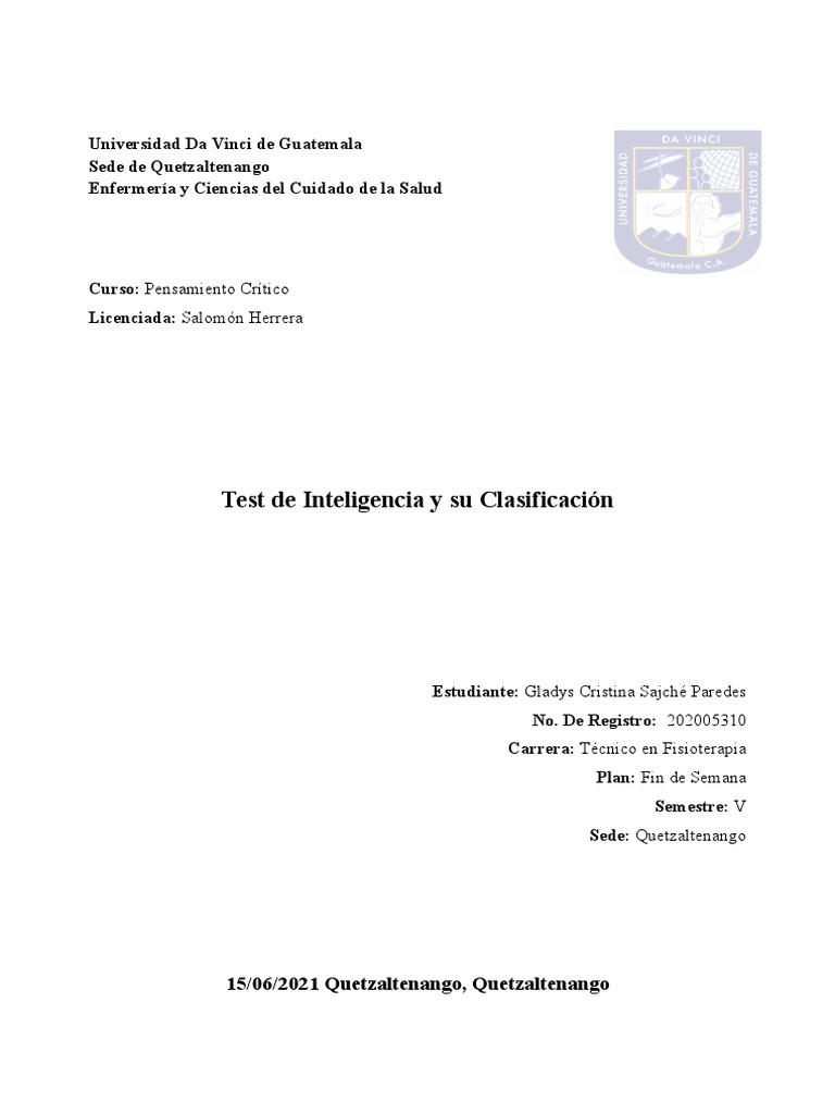 Test de Inteligencia y Su Clasificación. | PDF | Inteligencia ...