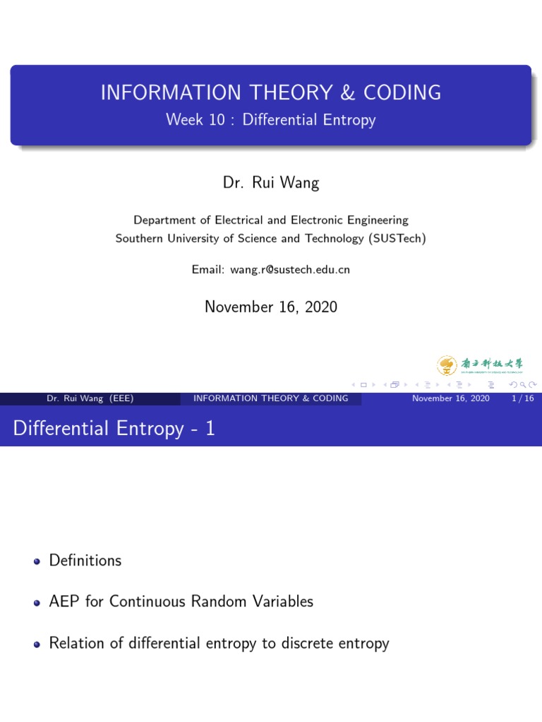 Week 10 - Differential Entropy | PDF | Probability Distribution | Probability Density Function