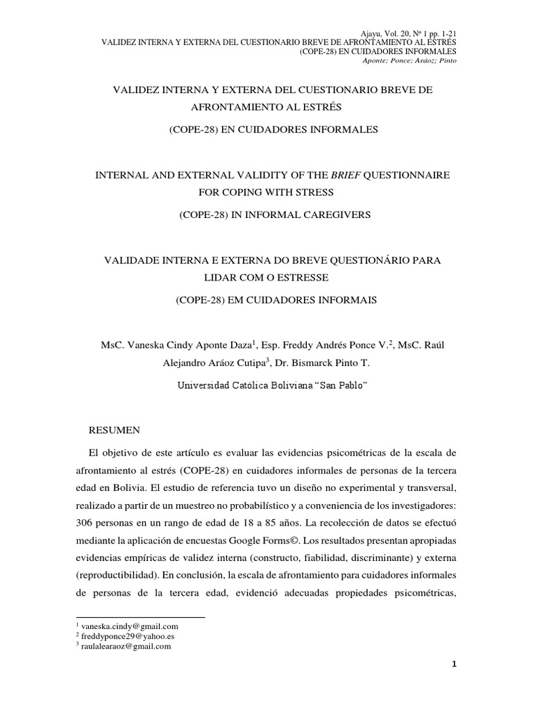 Cope 28 Analisis | PDF | Validez (Estadísticas) | Alfa de Cronbach