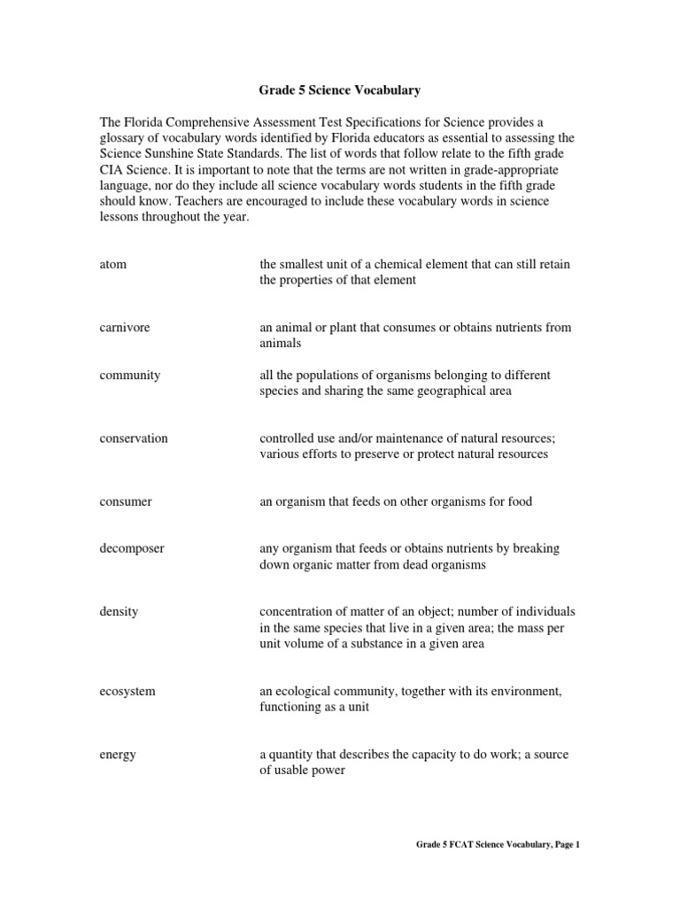 Grade 5 Science Vocabulary | PDF | Force | Organisms