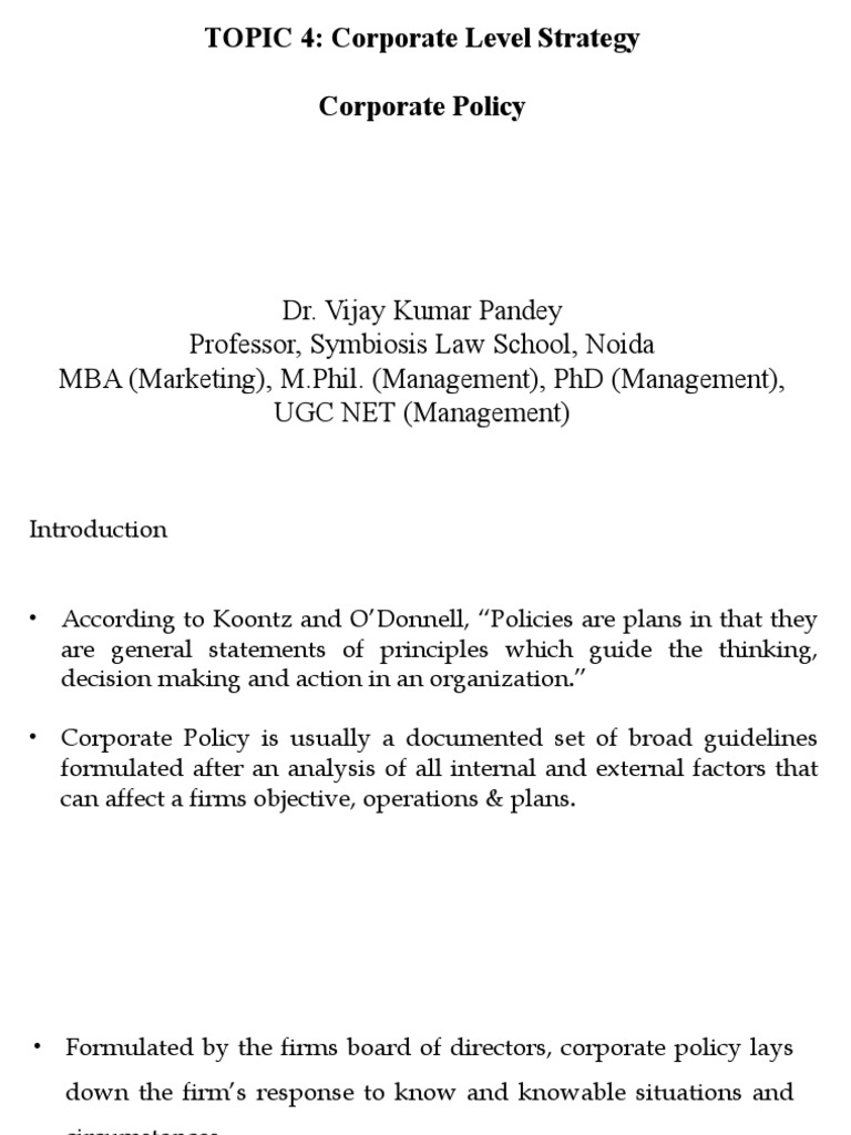 SM-IV - Corporate Policy | PDF | Policy | Decision Making