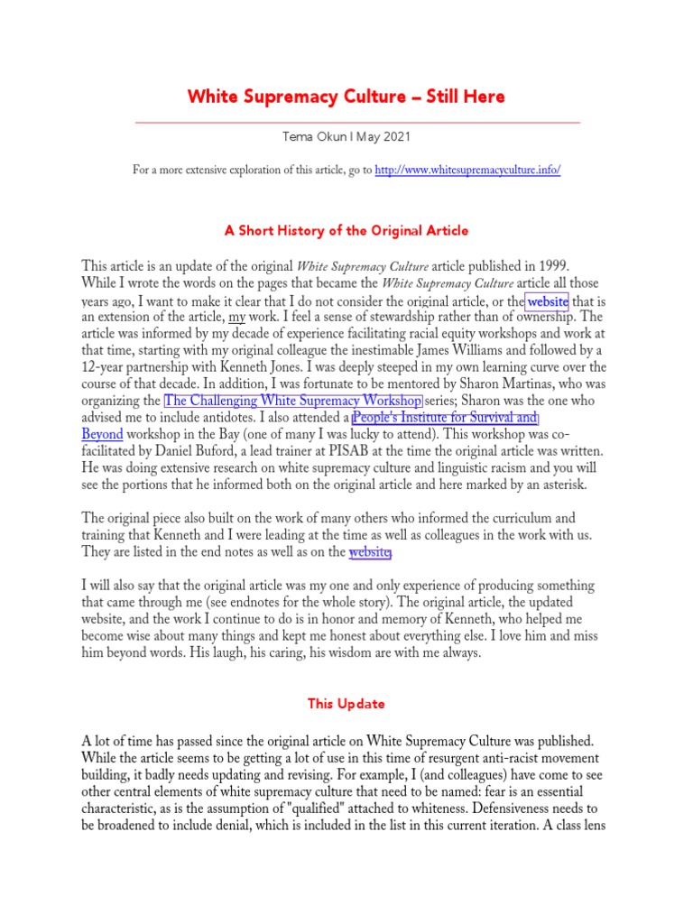 White Supremacy Culture - Still Here | PDF | Perfectionism (Psychology ...