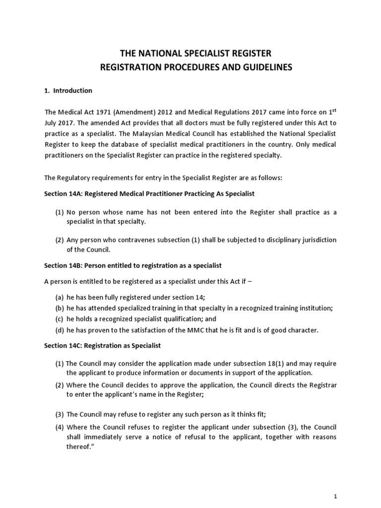 National Specialist Register Guidelines | PDF | Physician ...