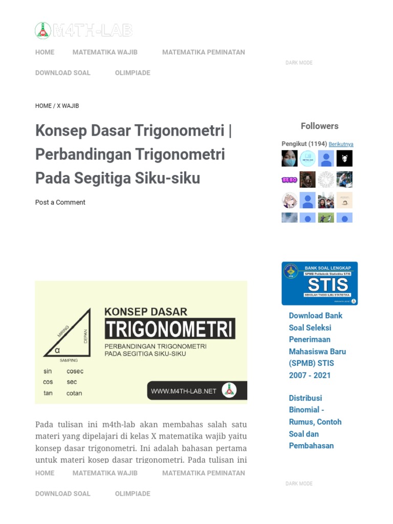 Konsep Dasar Trigonometri - Perbandingan Trigonometri Pada Segit | PDF