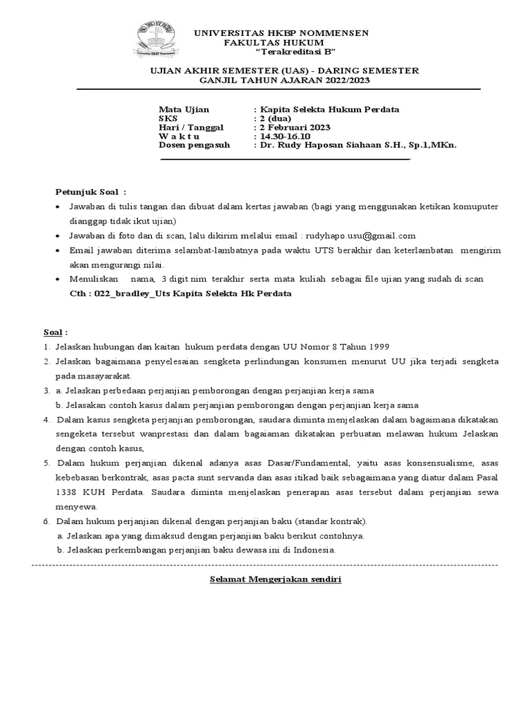 UAS Kapita Selekta HK Perdata 2023 | PDF