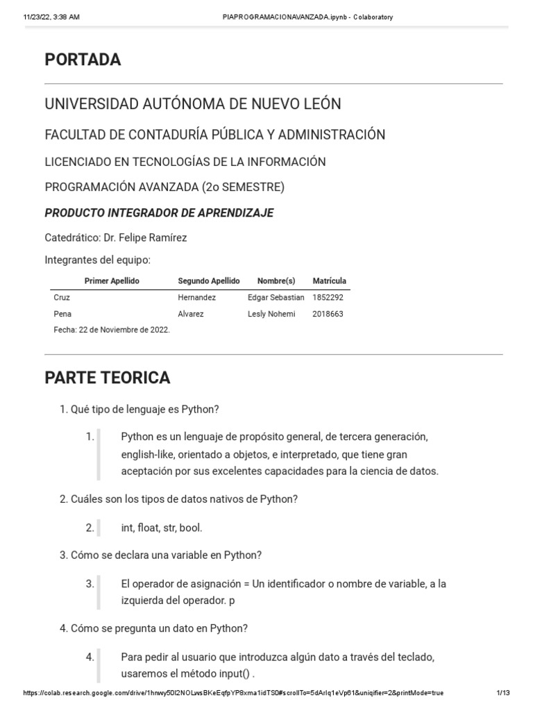 PIAPROGRAMACIONAVANZADA - Ipynb - Colaboratory | PDF | Python (lenguaje de programación ...