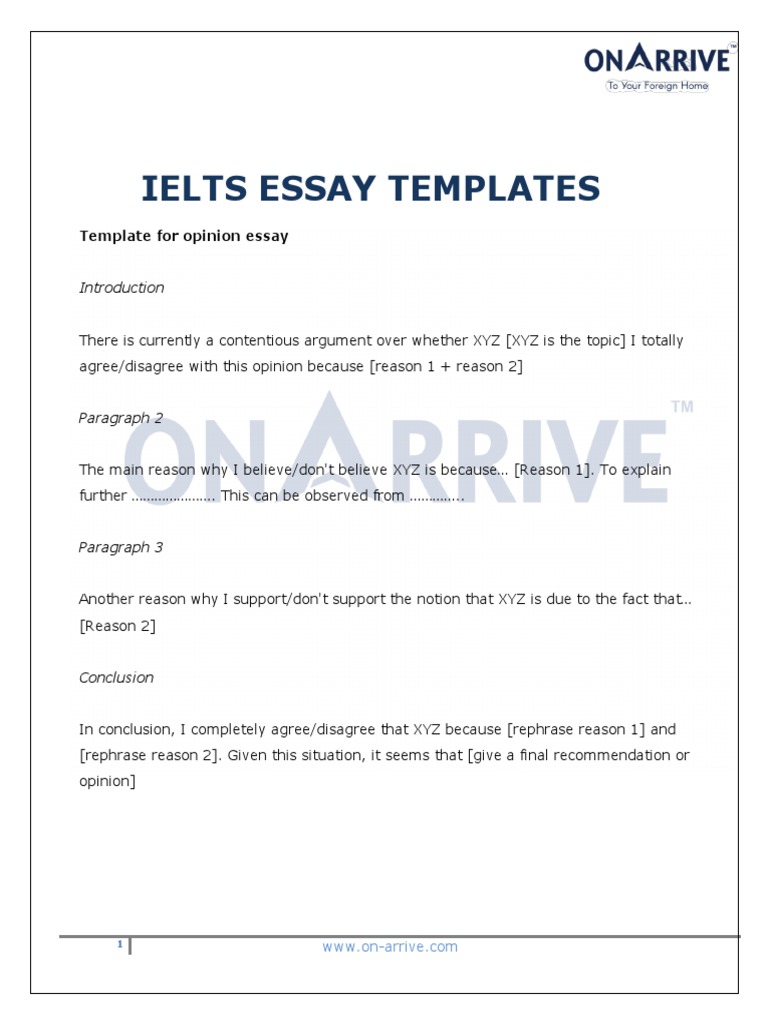 ONARRIVE IELTS Hub Essay Writing Templates-1 | Download Free PDF ...