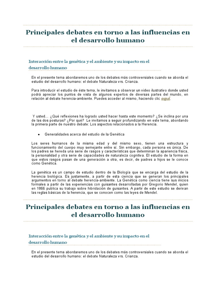 Principales Debates en Torno A Las Influencias en El Desarrollo Humano ... Principales Debates en Torno A Las Influencias en El Desarrollo Humano ...