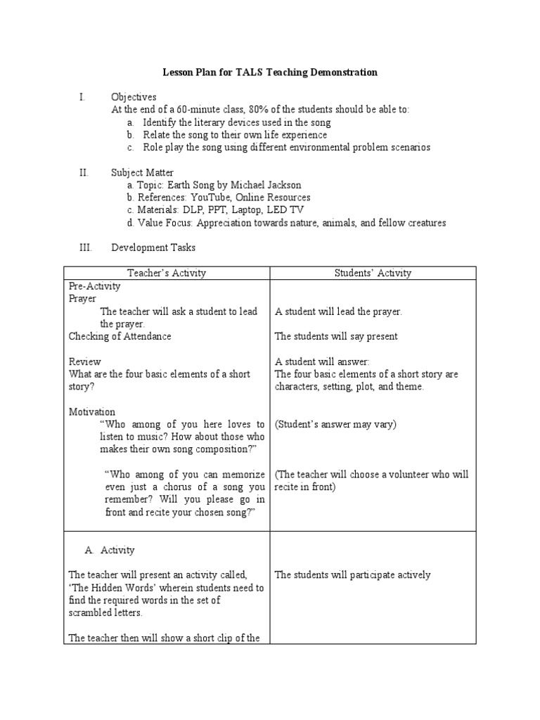 Lesson Plan For Teaching Demonstration | PDF | Lesson Plan | Teachers