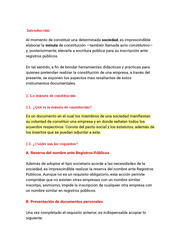 Minuta de Constitución de Empresas | PDF | Justicia | Crimen y violencia