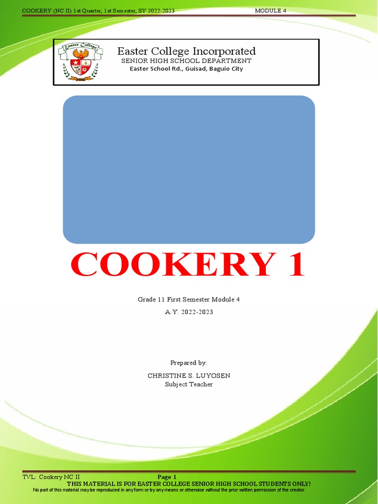 Cookery 1 Module 4 g11 | PDF | Decomposition | Hazards