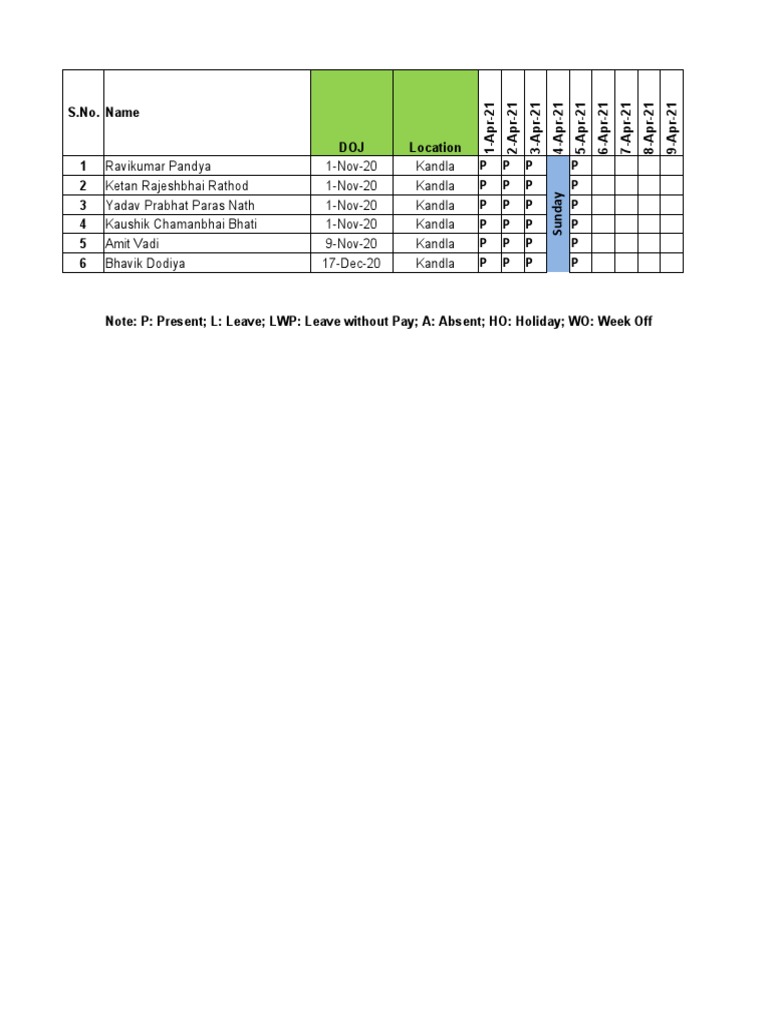 Attendance Sheet March | PDF
