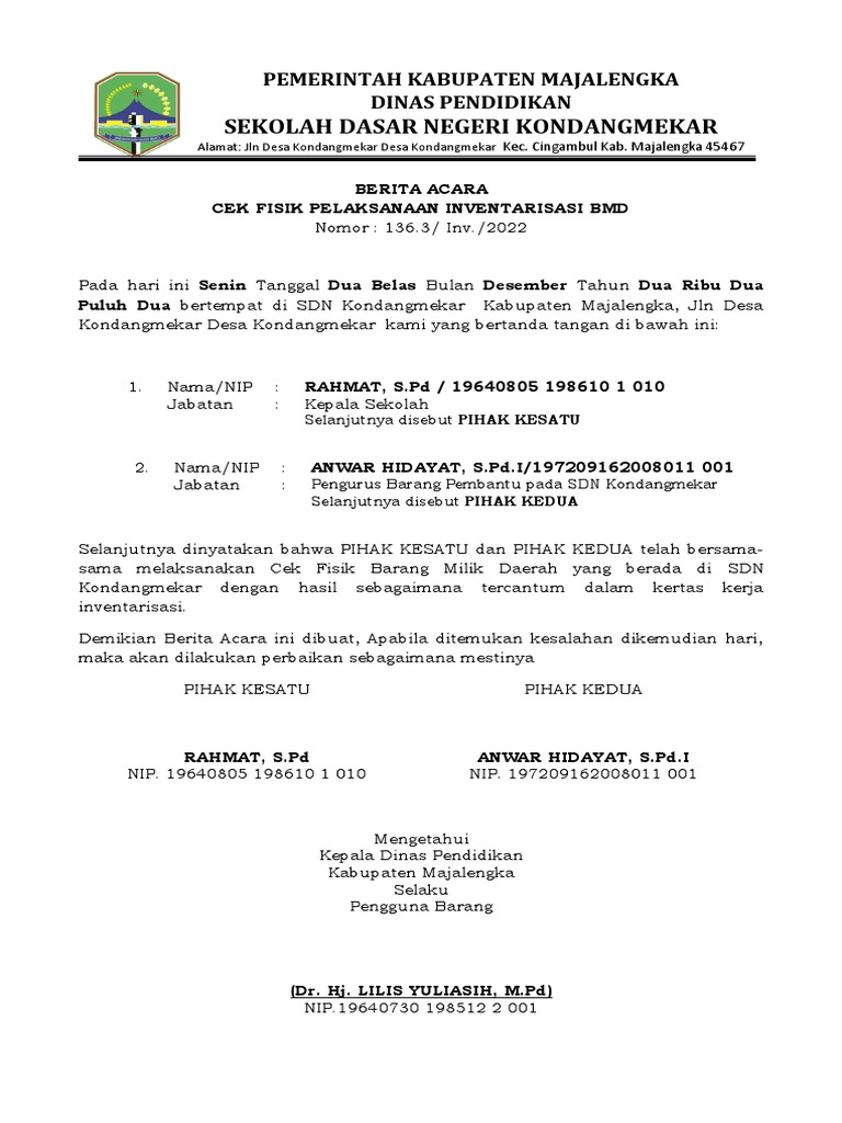 Lampiran Berita Acara Dan Sip Inv BMD 2022-2 | PDF