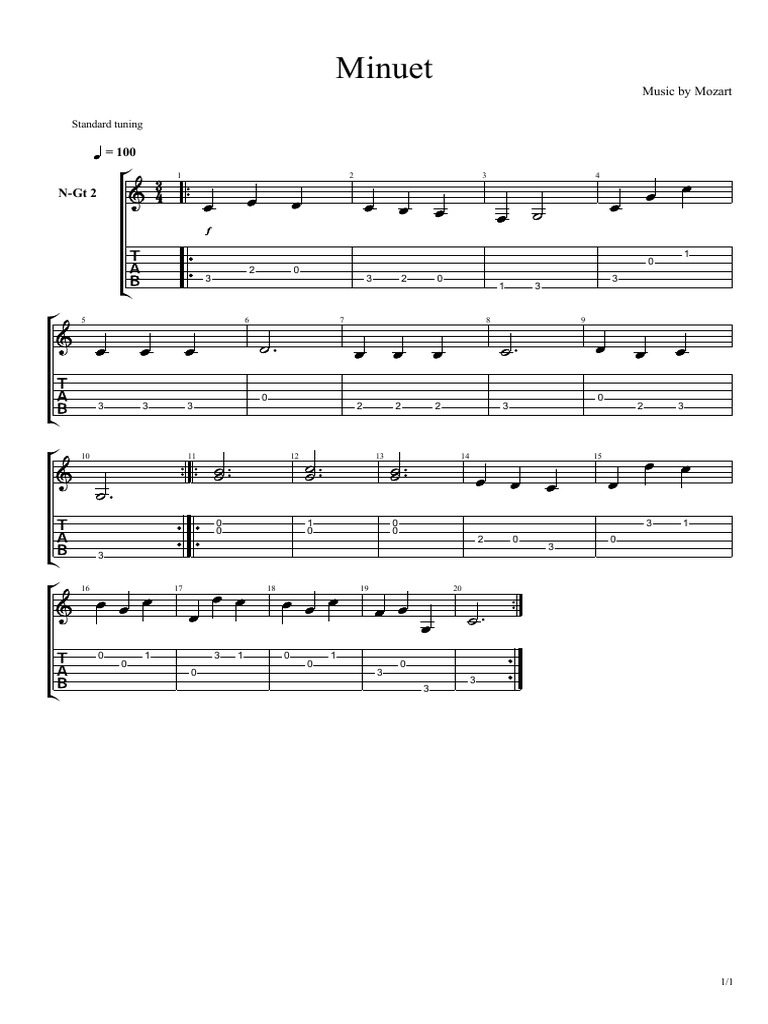 Mozart - Minuet Guitar 2 | PDF | Guitar Family Instruments | Guitars
