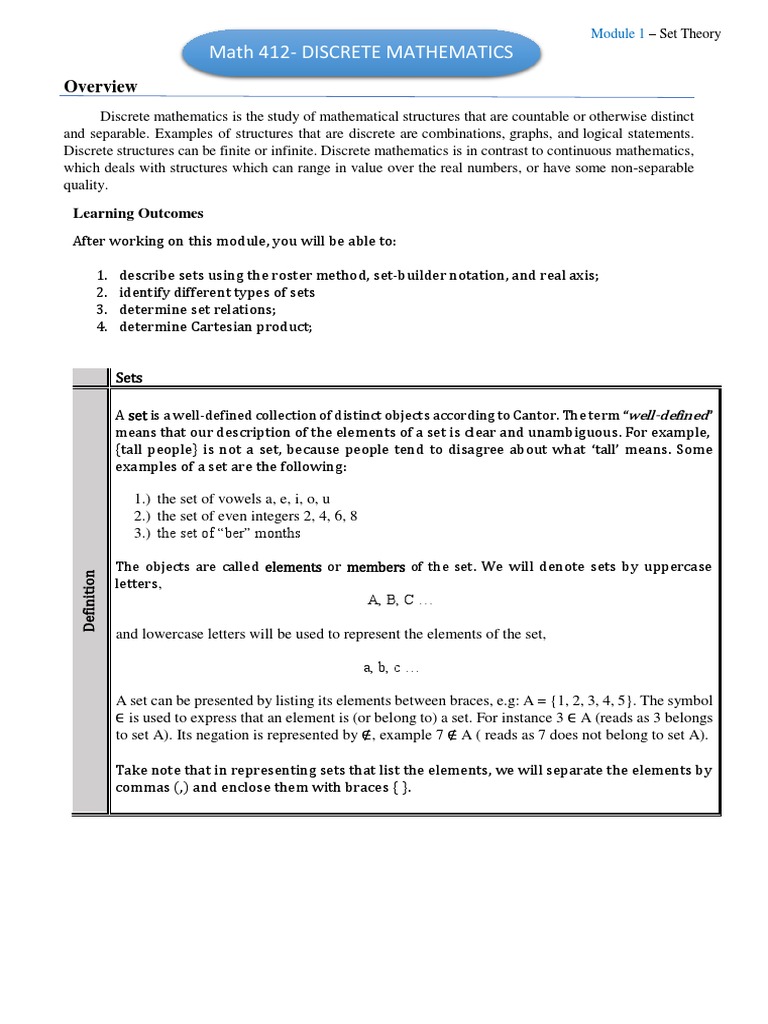 Module 1 Discrete Math - Set | Download Free PDF | Set (Mathematics) | Numbers